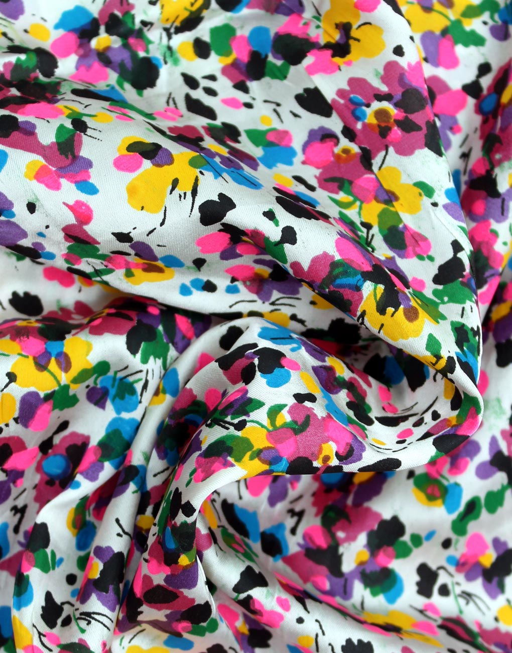 White Base Printed Design on Viscose Satin Dress Material Fabric ...