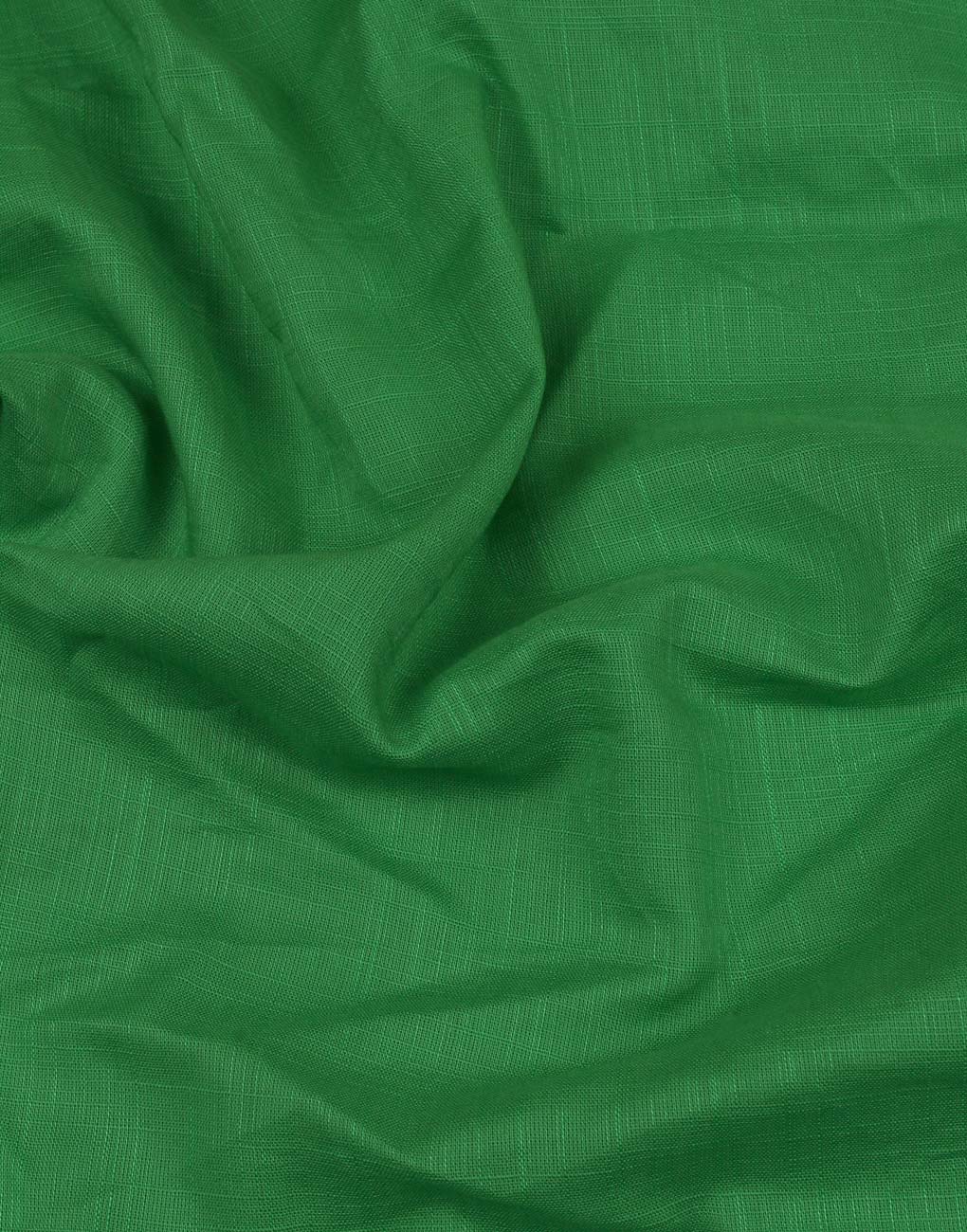 Green Color Plain Cotton Slub Dress Material Fabric - Charu Creation