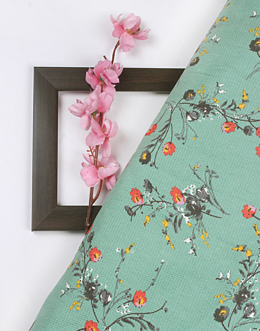 Green Color Floral Print on Corduory Dobby Dress Fabric Material ...